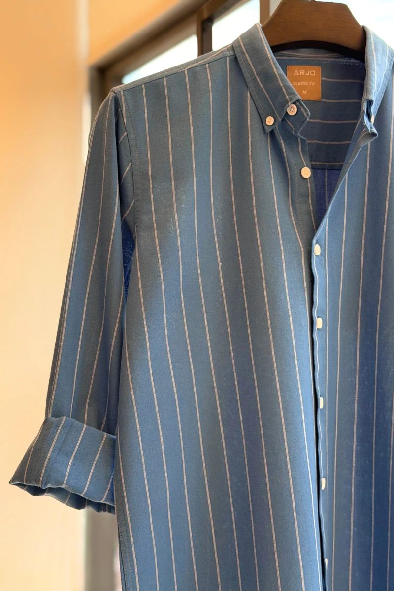 Cool Dusty Blue Base & fine white vertical stripes
