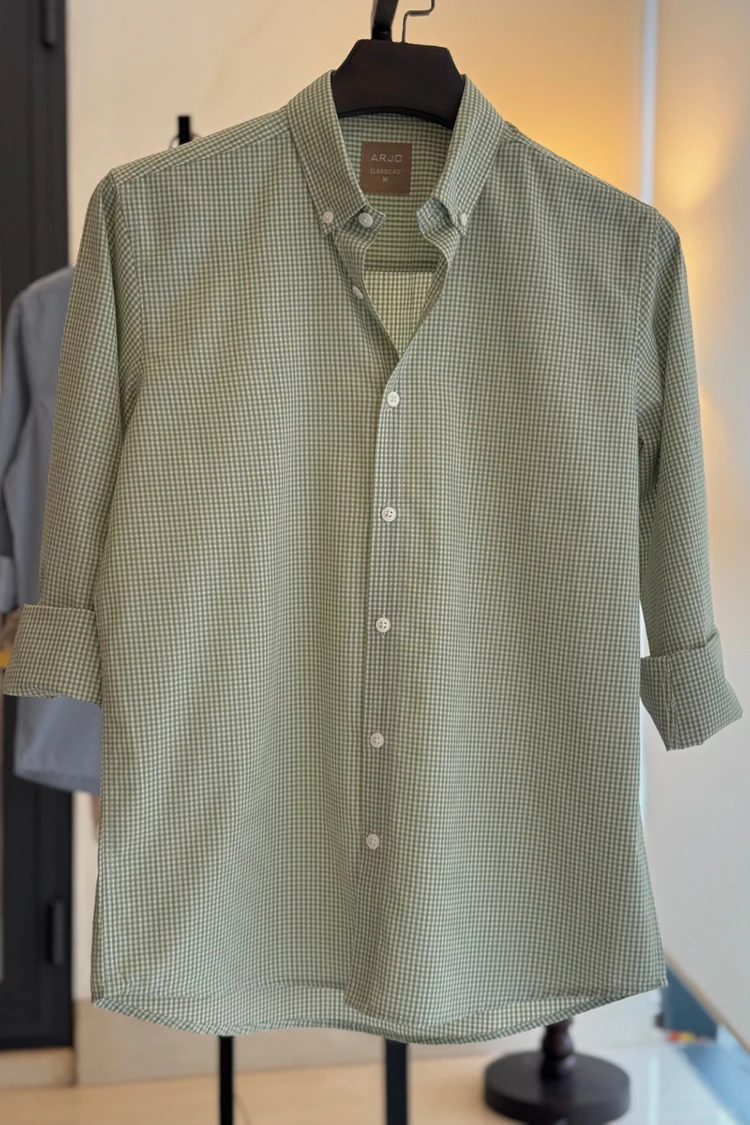 Olive Green Micro Check Shirt